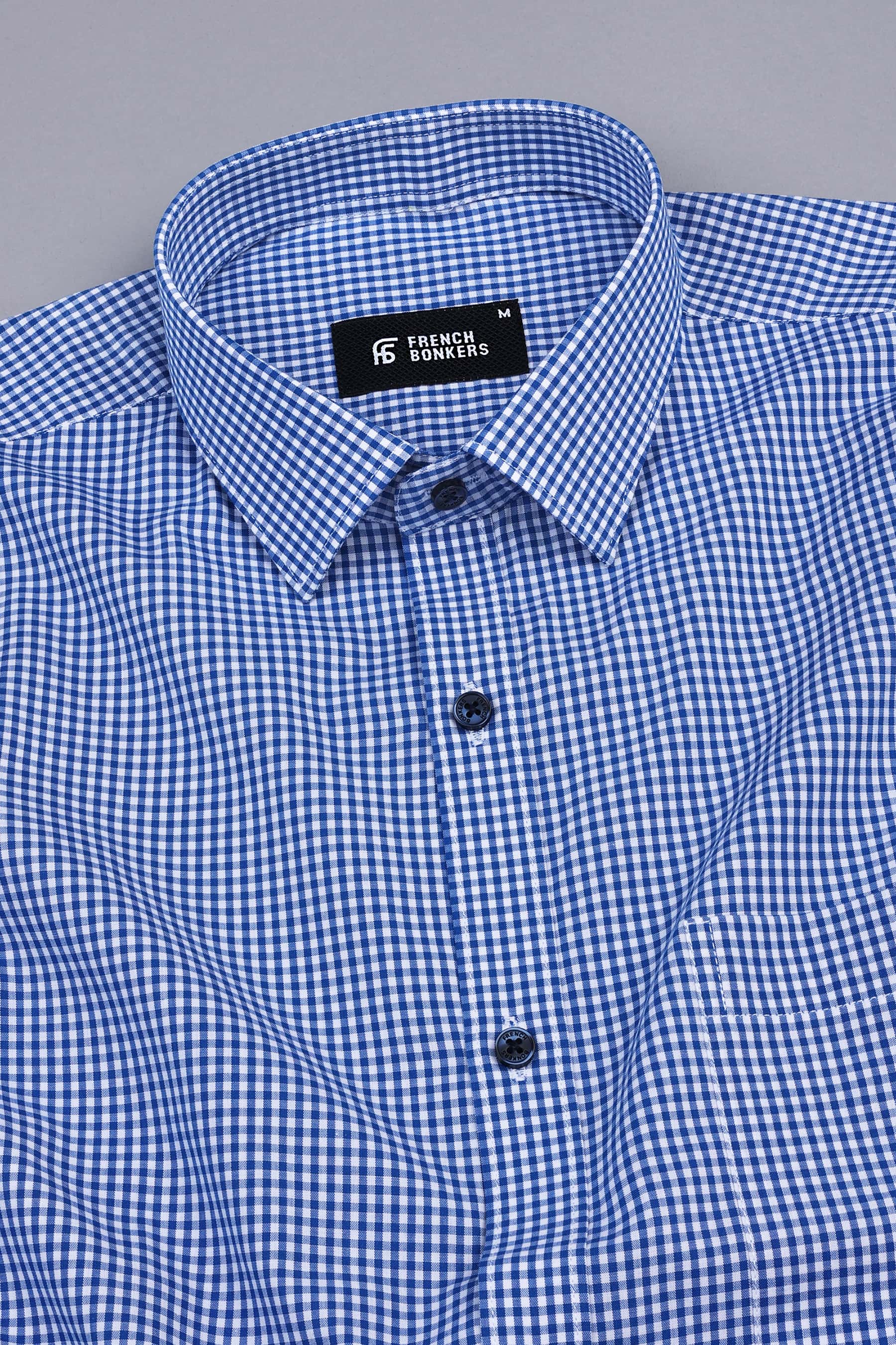 Cobalt blue with white pin check cotton shirt
