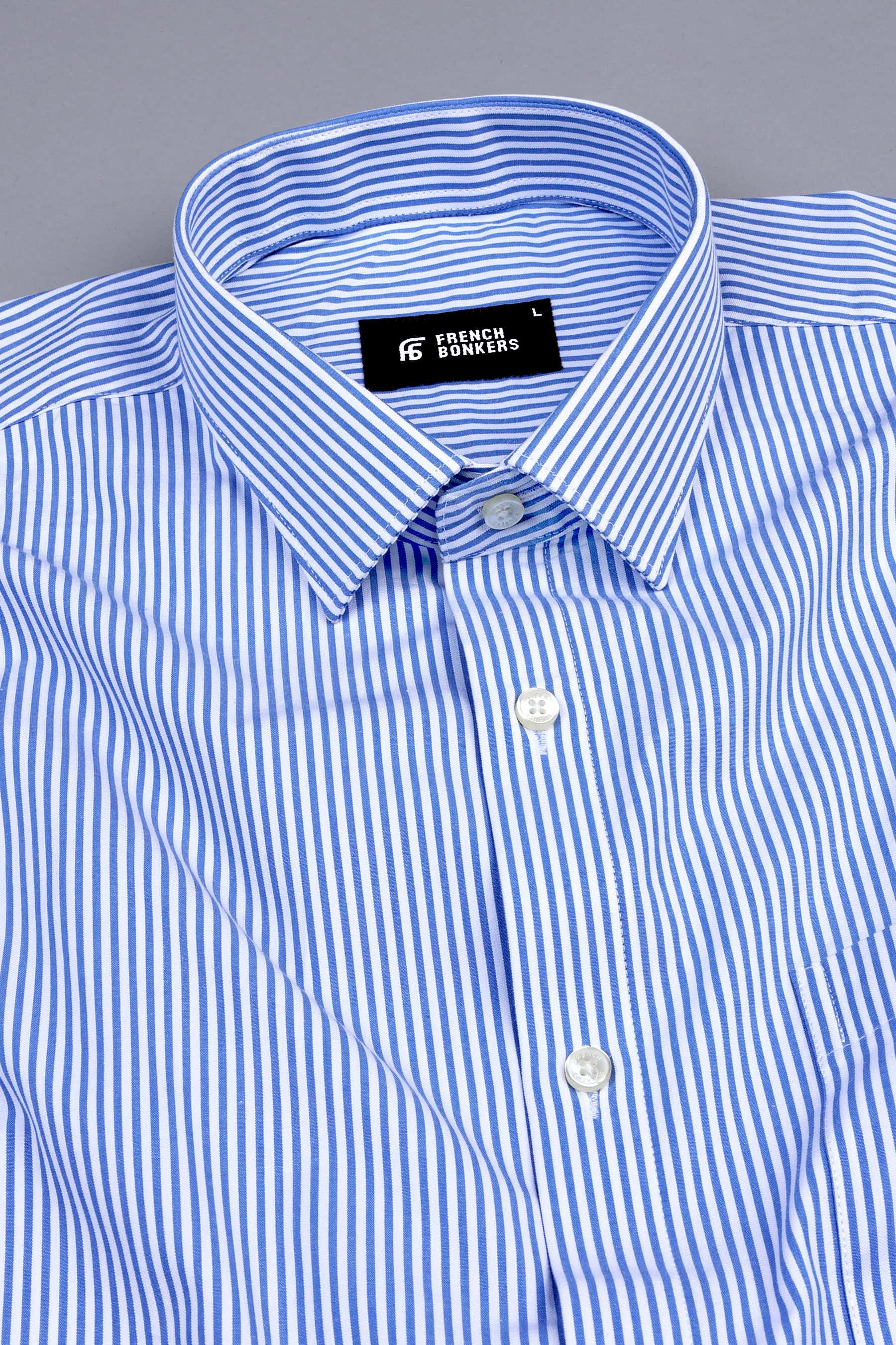 White with sky blue line stripe shirt