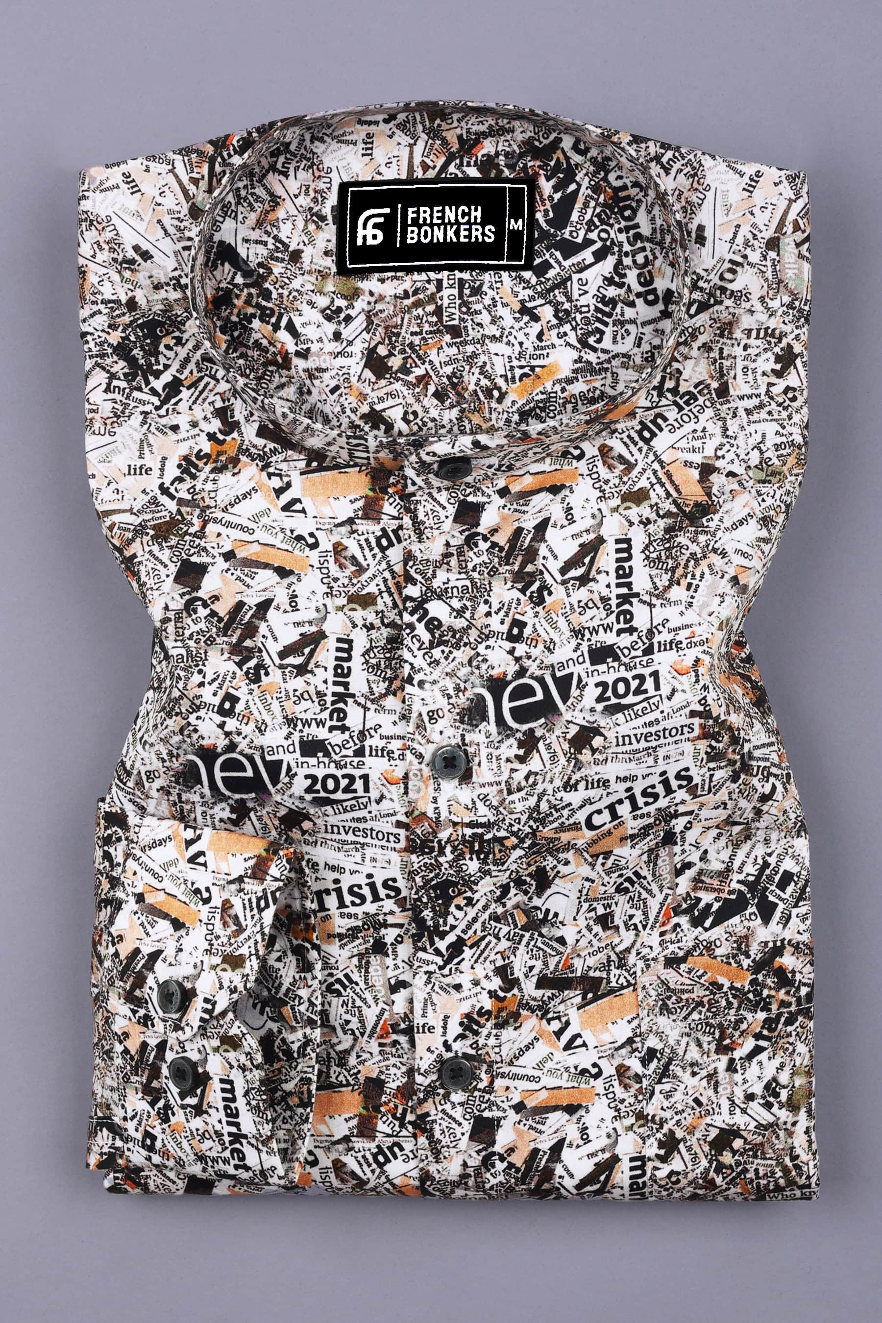 Multicolor Newspaper Print Cotton Shirt