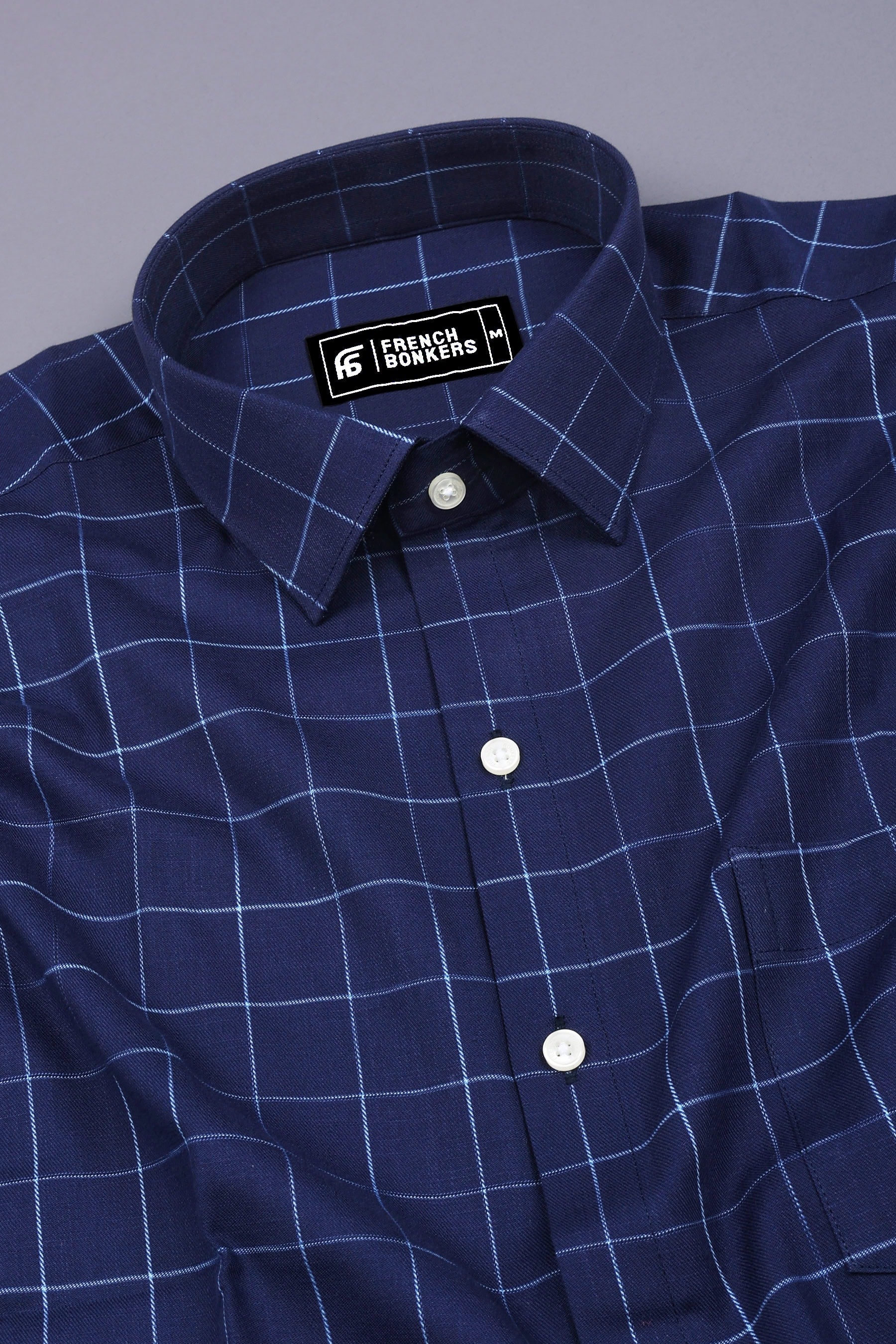 Prussian Blue Box Check Cotton Shirt