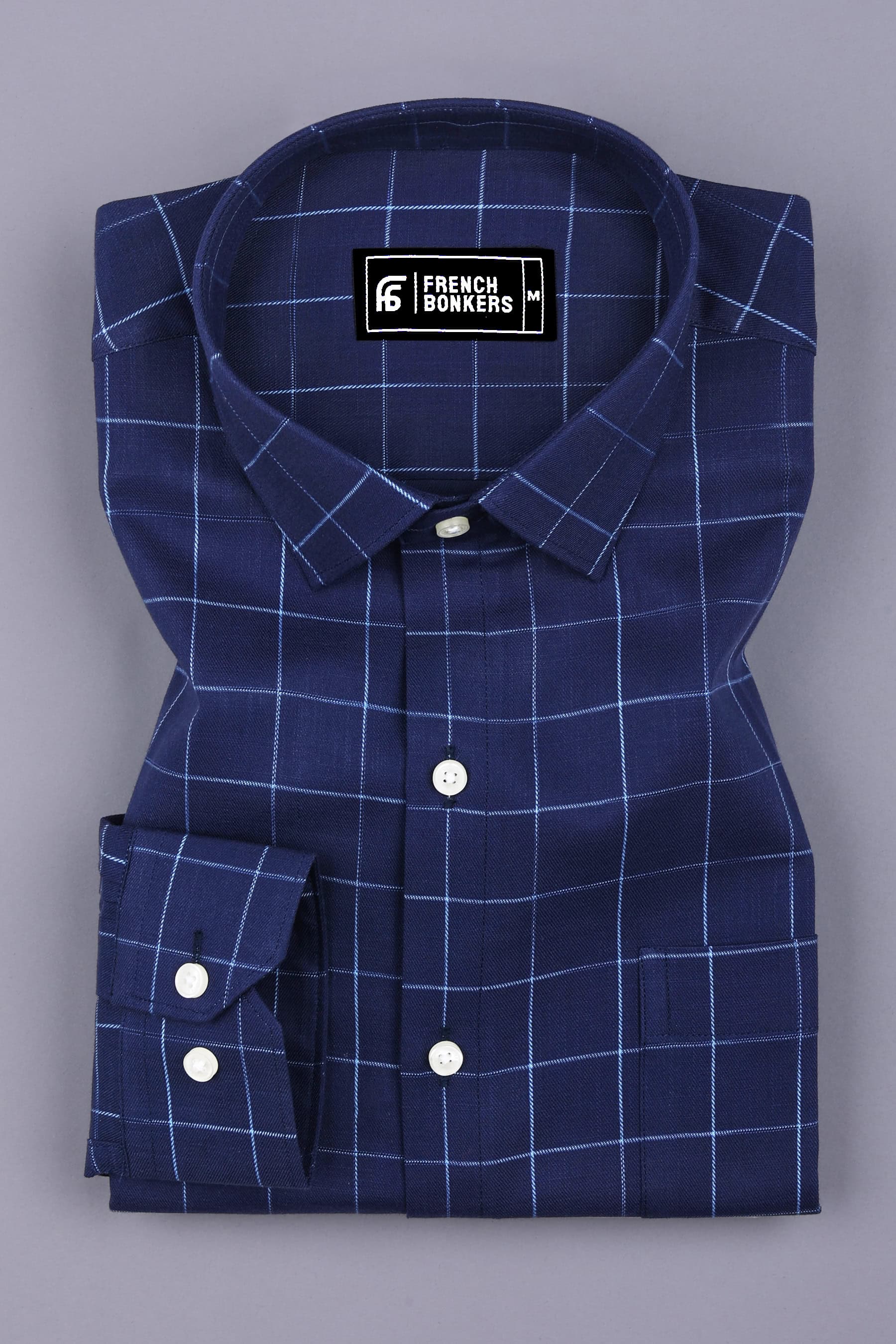 Prussian Blue Box Check Cotton Shirt