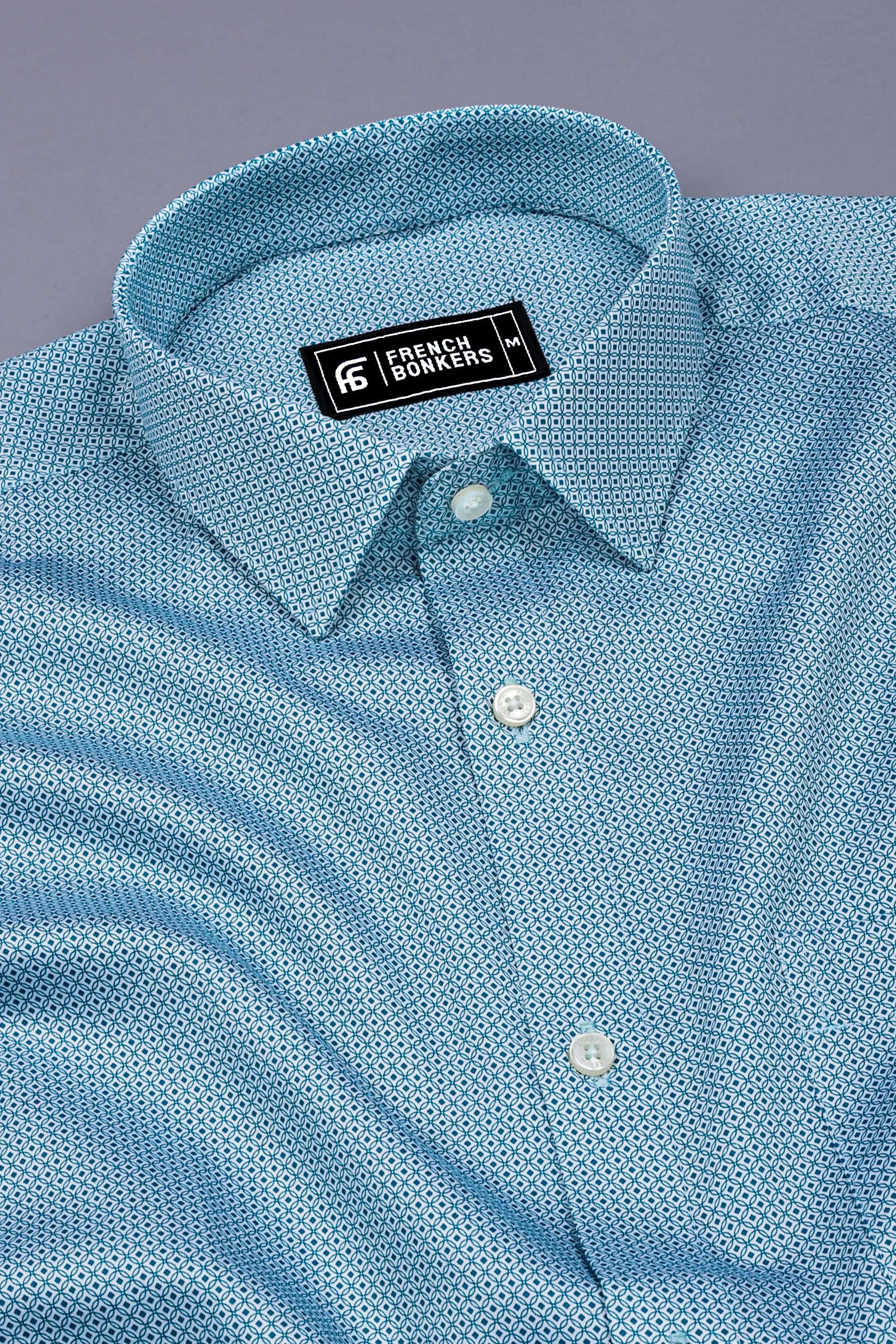 Blue with White Geometric Printed Shirt