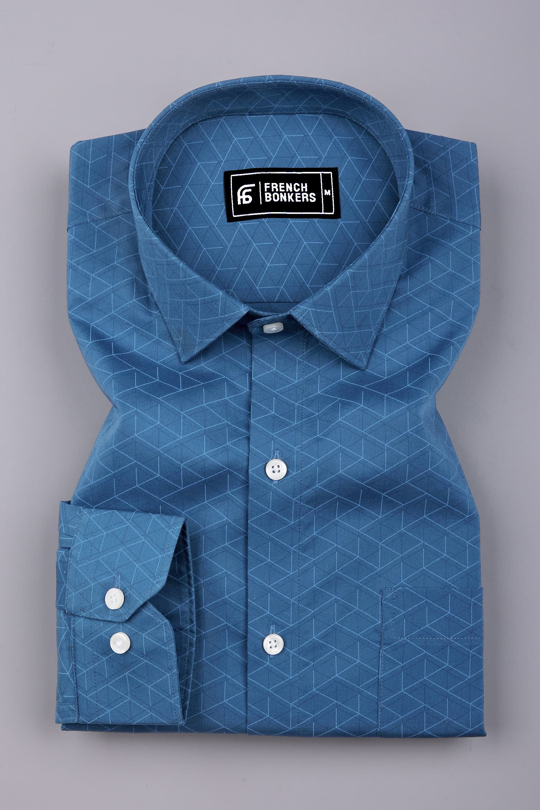 Ornix Navy Blue Block Printed Cotton Shirt for Men