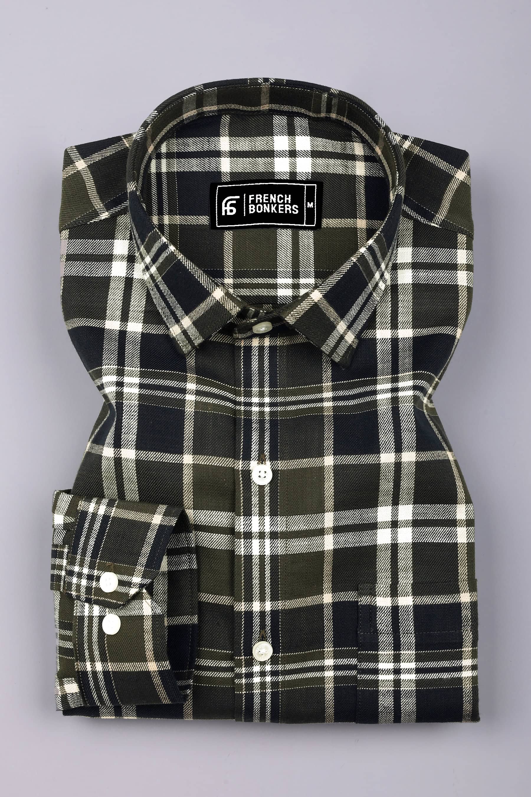 Sinza Green Black Twill Check Cotton Shirt for Men