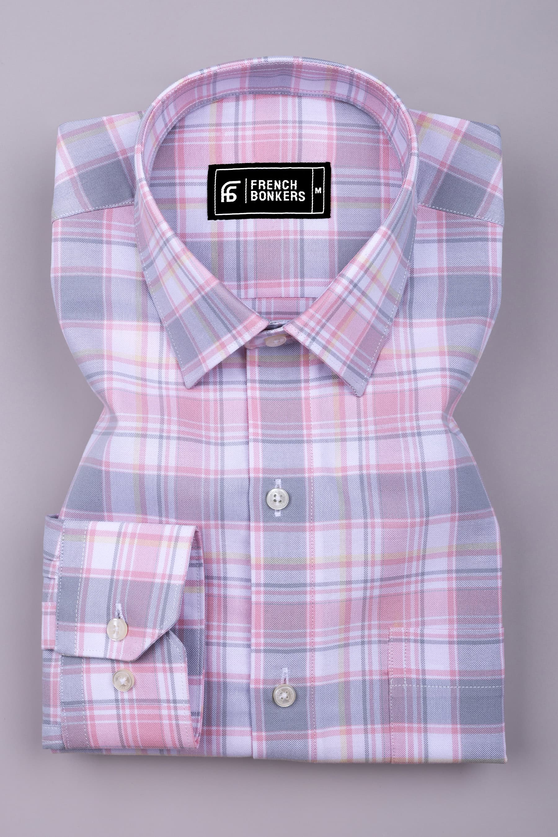 Pink Oxford Shirt with Gray Check